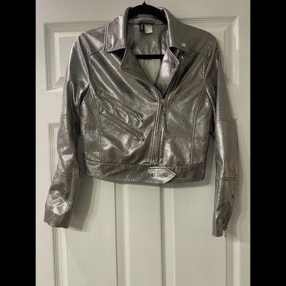 H&M | Jackets & Coats | Hm Divided Metallic Silver Biker Jacket | Poshmark